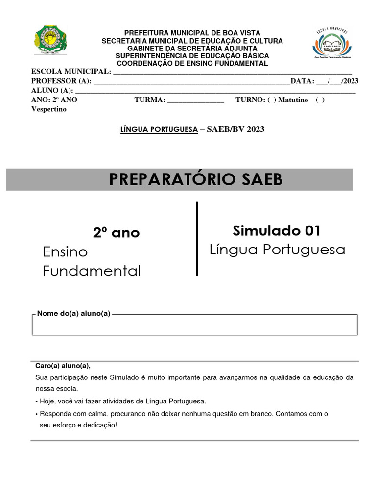 Simulado 01 (SAEB) Português - 2º Ano | PDF
