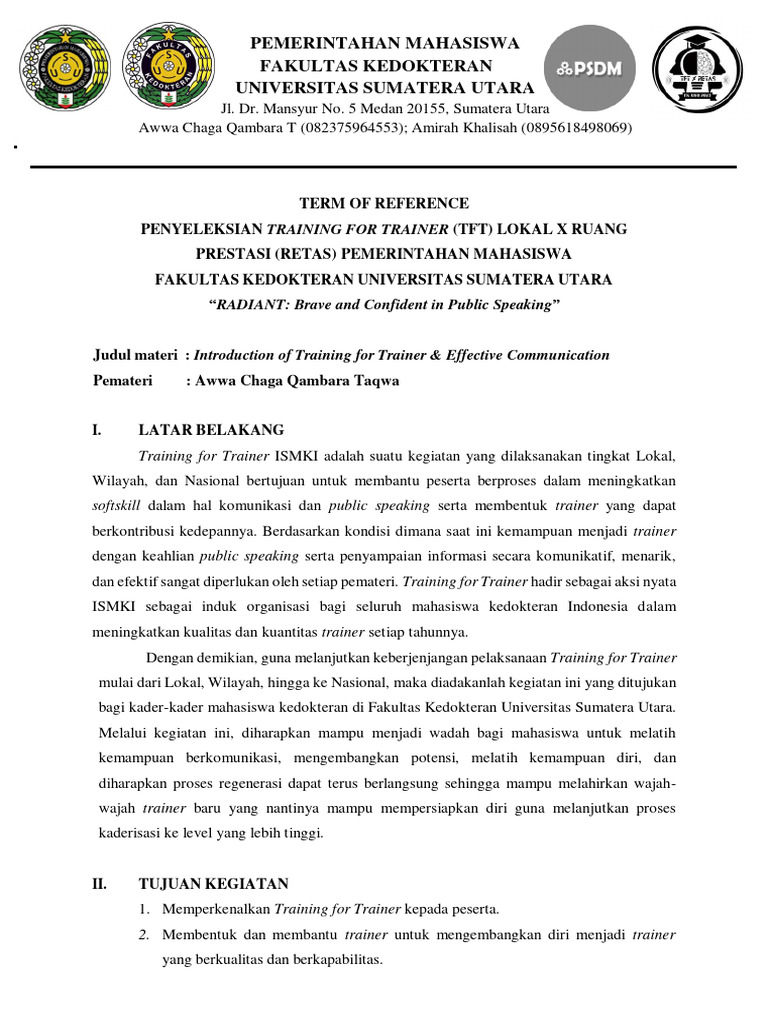 TERM OF REFERENCE Pemateri 1 | PDF