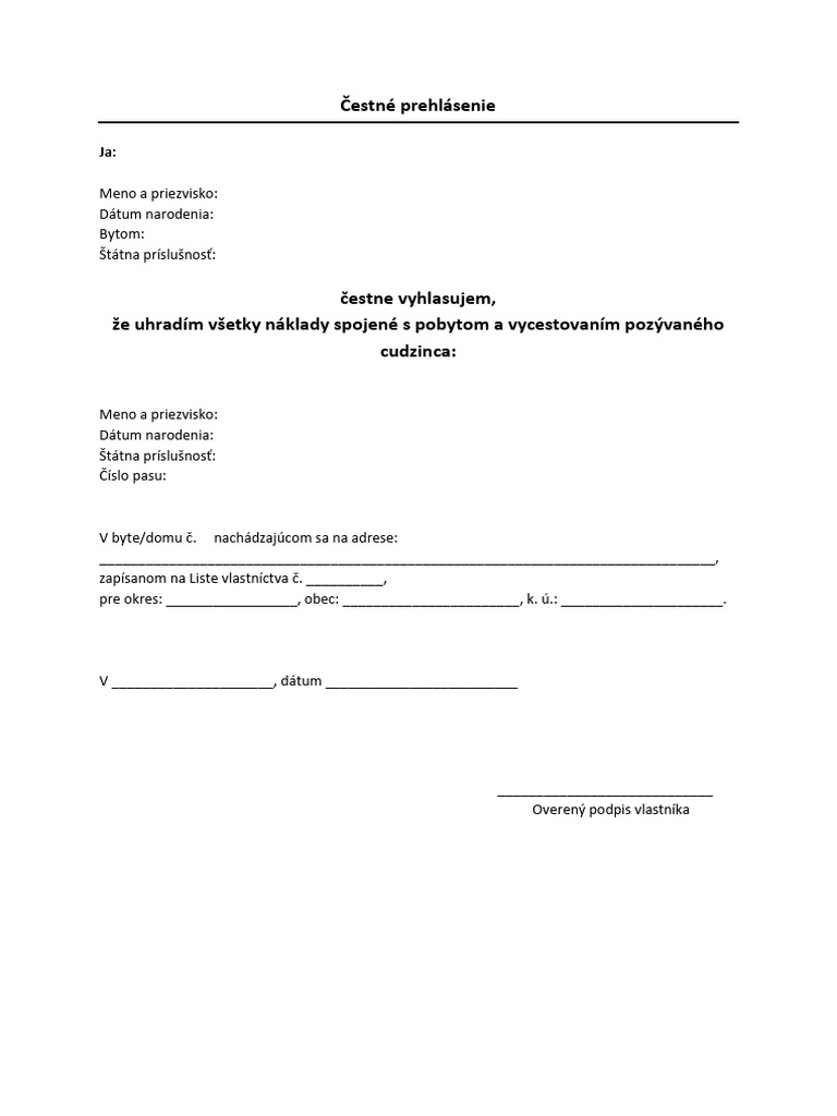Čestné Prehlásenie | PDF