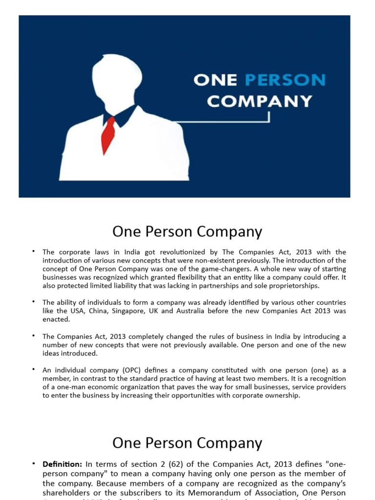 One Person Co. | PDF | Sole Proprietorship | Business Economics