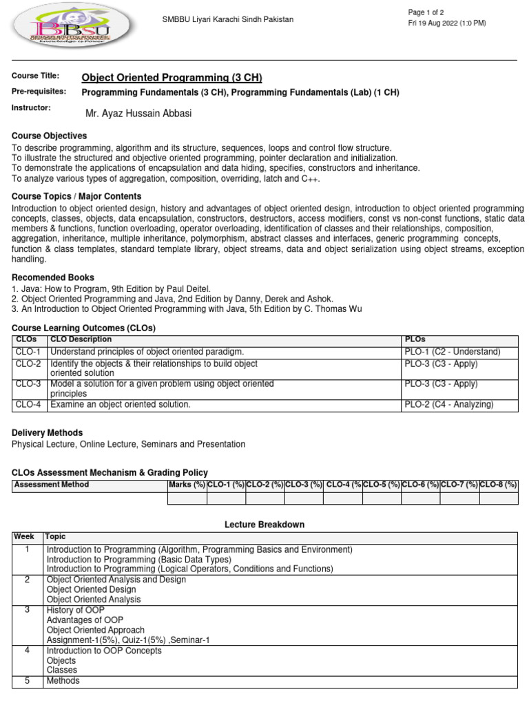 Outlines of OOP | PDF | Method (Computer Programming) | Object Oriented Programming