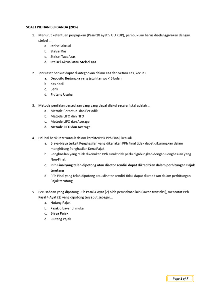 Soal Quiz Akuntansi Perpajakan 2 | PDF | Hukum