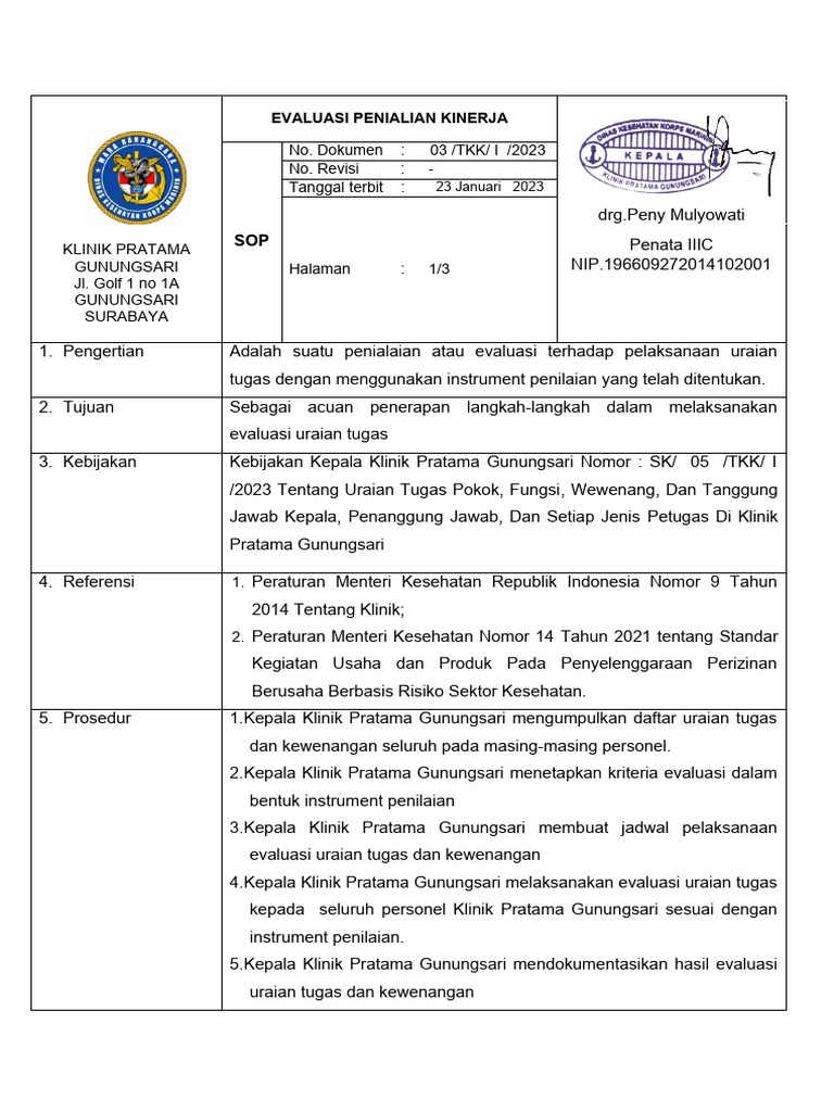 Sop Evaluasi Penilaian Kinerja | PDF