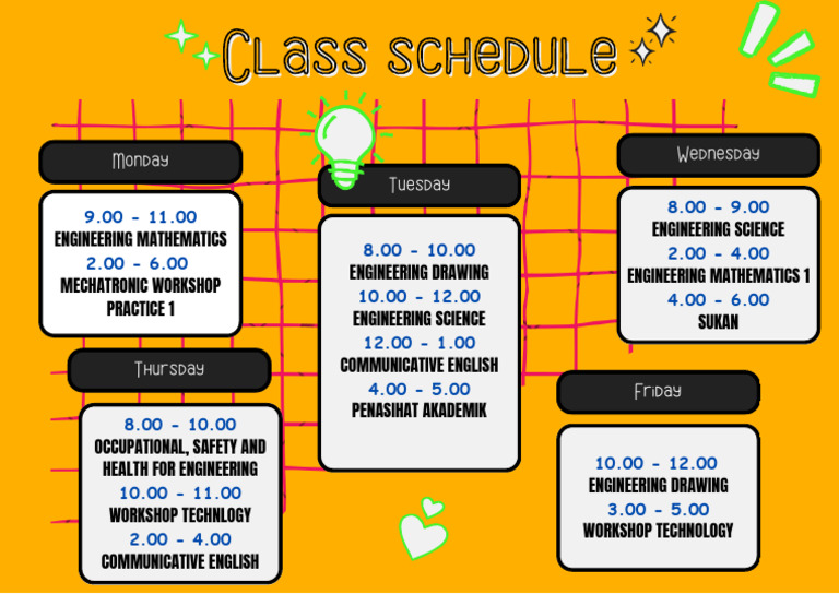 Pink Blue Yellow Decorative Colorful Class Schedule | PDF