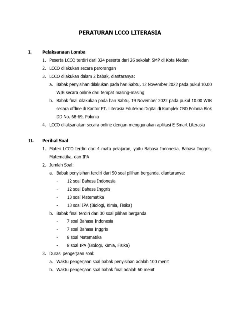 Peraturan Lcco Literasia | PDF | Komputer