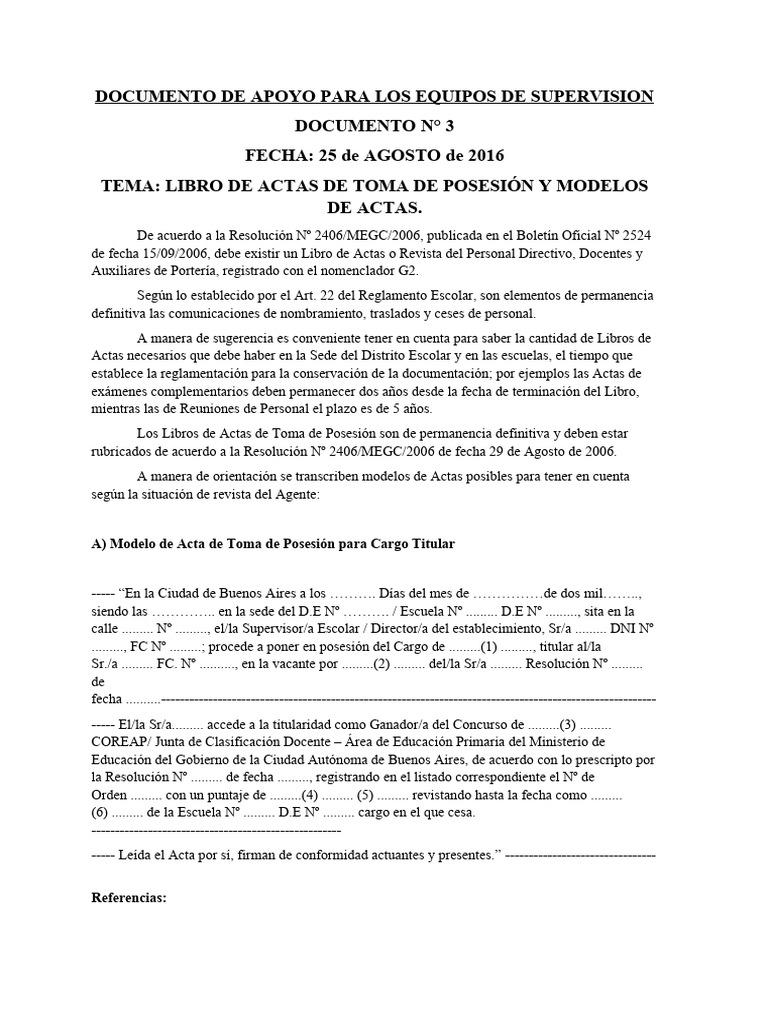 Doc. Apoyo Equipos Supervisión #3 - Libro de Actas de Toma de Posesion y Modelos | PDF | Arte