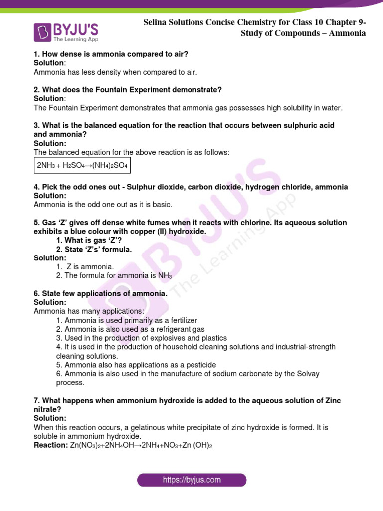 Selina Solutions Concise Chemistry For Class 10 Chapter 9 | PDF ...