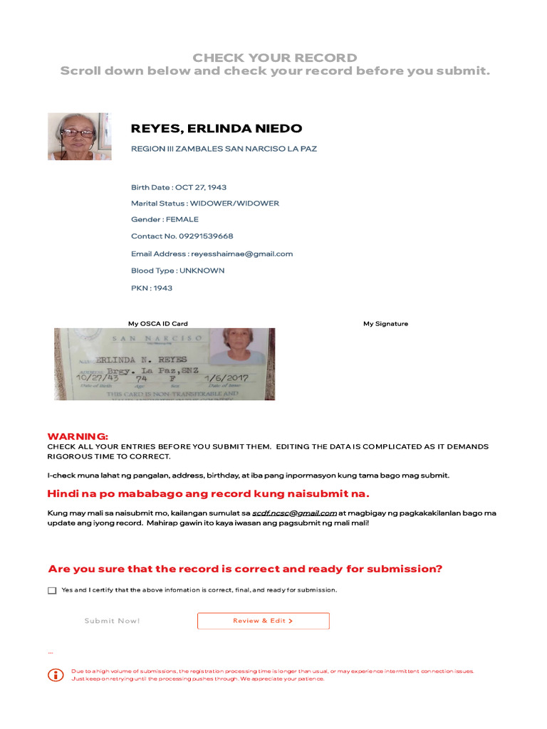 Nanay SCDataForm - NCSC | PDF