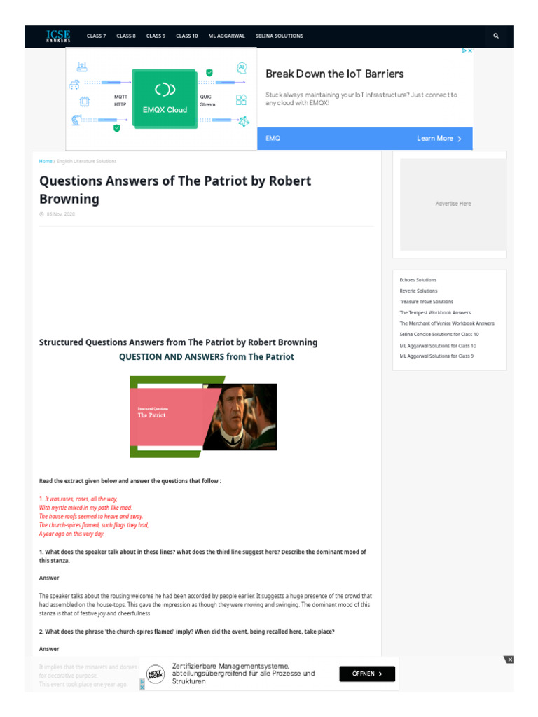 WWW Icserankers Com 2020 11 Questions Answers of The Patriot by Robert ...