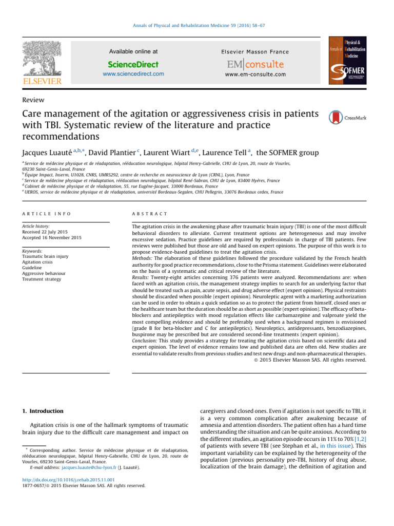 Care Management of The Agitation or Aggressiveness Crisis in Patients ...