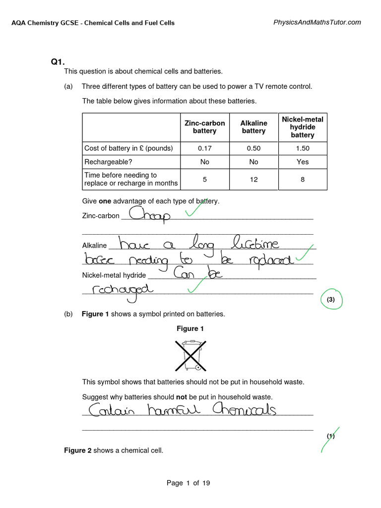 5.2 Chemical Cells and Fuel Cells QP | PDF | Rechargeable Battery | Redox