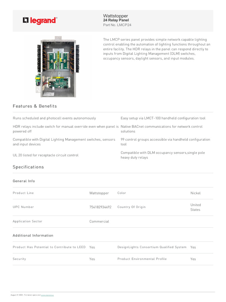 Wattstopper LMCP24 Relay Panel Overview | PDF