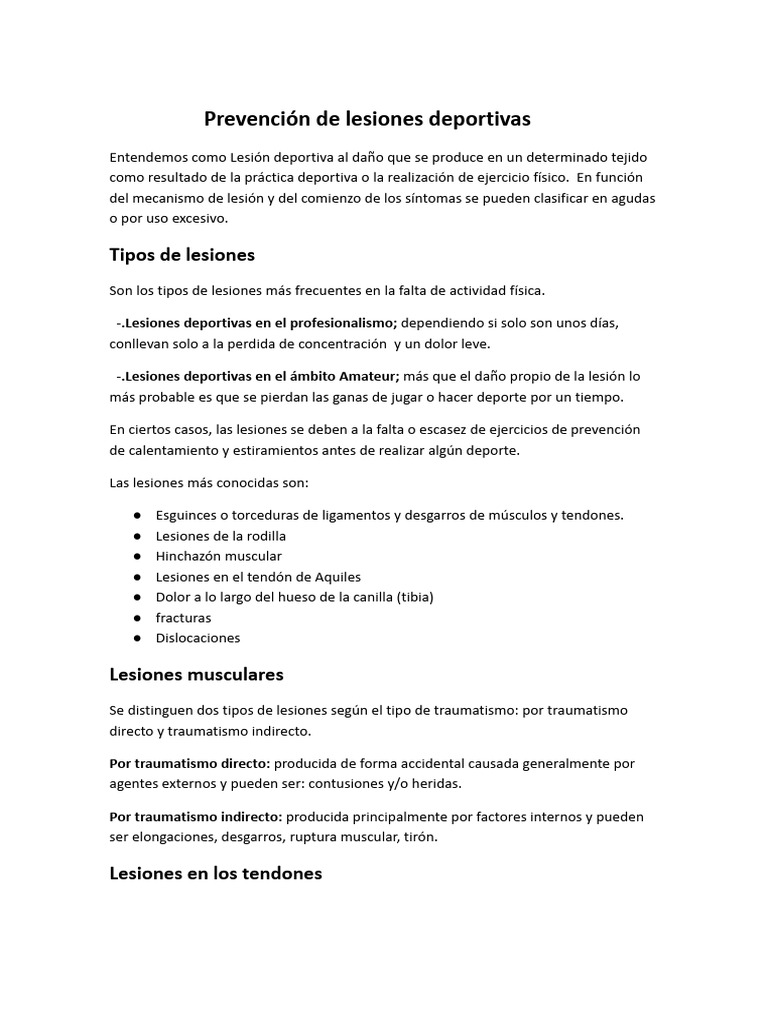 Prevención de Lesiones Deportivas | PDF | Lesión | Tendón