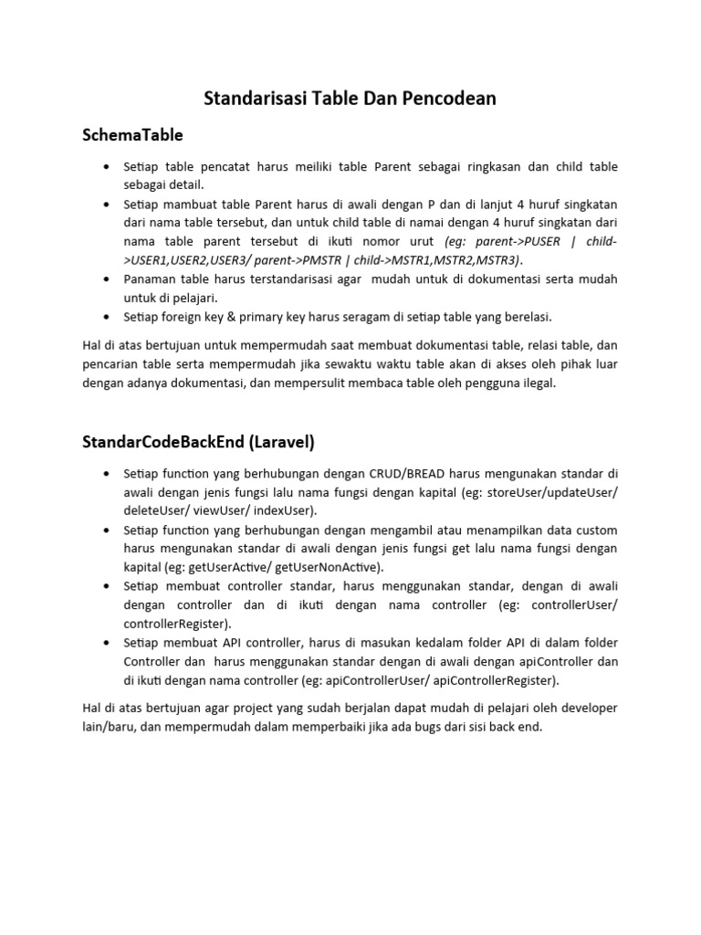 Standarisasi Table Dan Pencodean | PDF