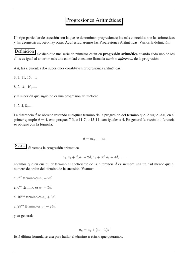 Progresiones Aritmeticas | PDF | Entero | Análisis matemático
