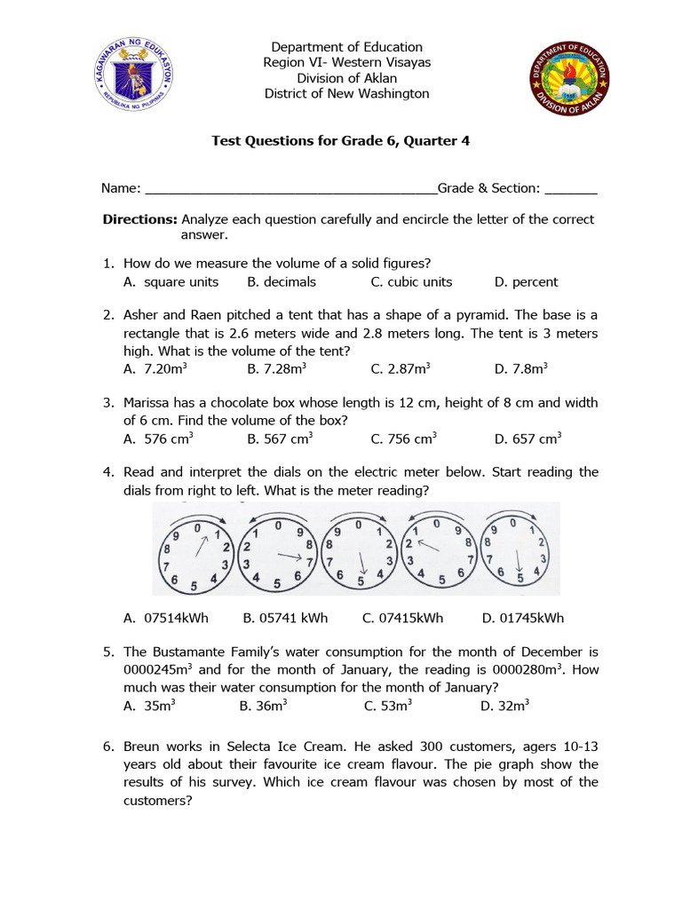 Grade 6 Quarter 4 Test Questions | PDF | Science | Metrology