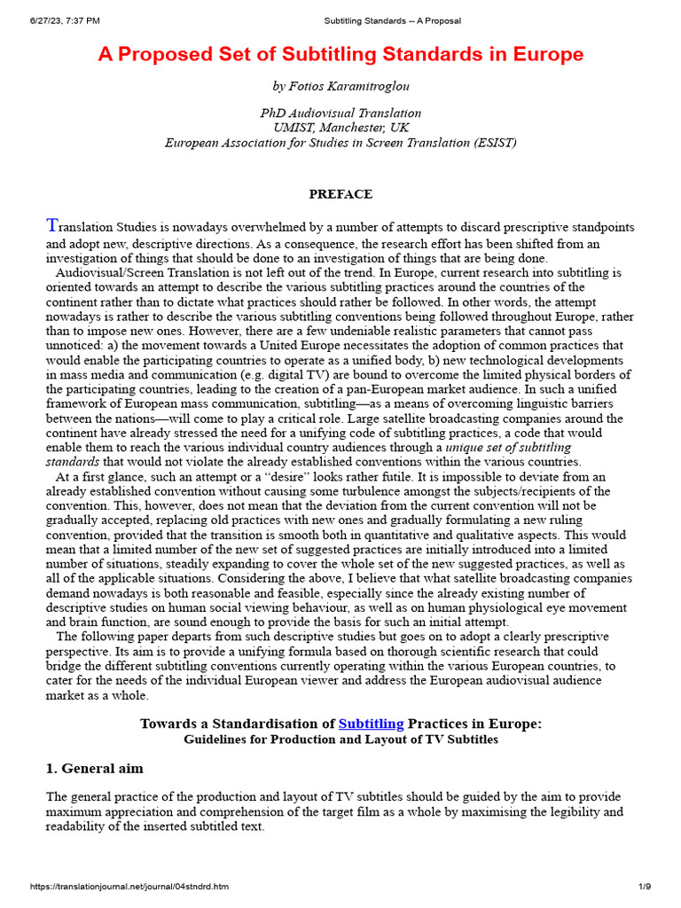 Subtitling Standards - A Proposal | PDF | Typefaces | Bracket