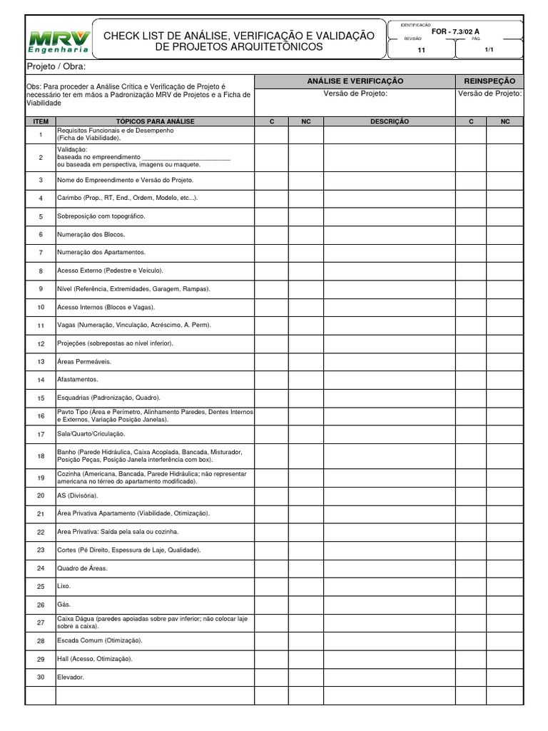 08 - FOR 7 3 2 A - Check List de Análise, Verificação e Validação de ...