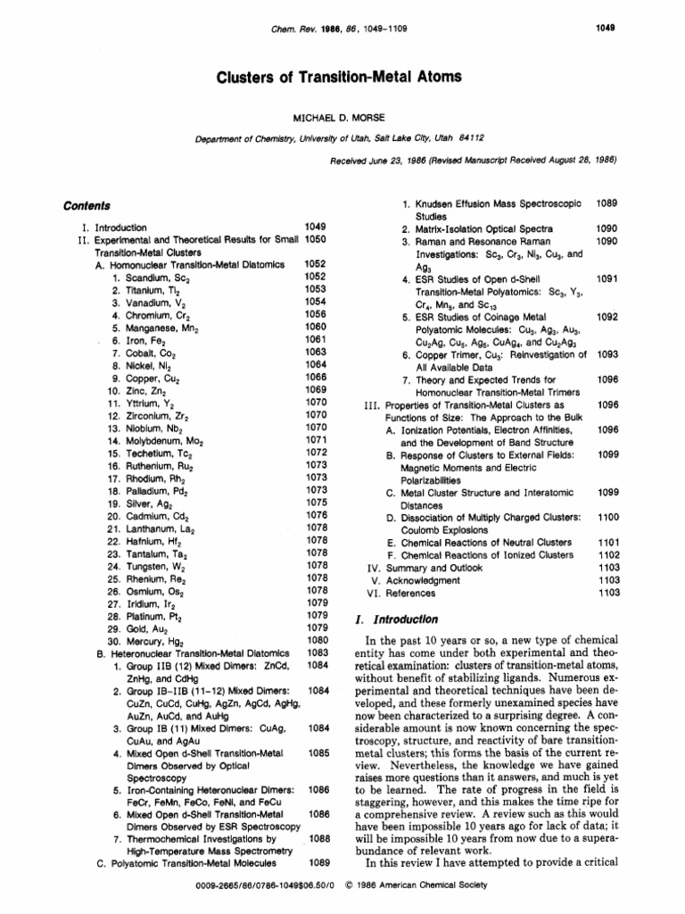 1986 - MORSE - Chem - Rev - Clustersof Transition-Metalatoms | Download Free PDF | Electron ...