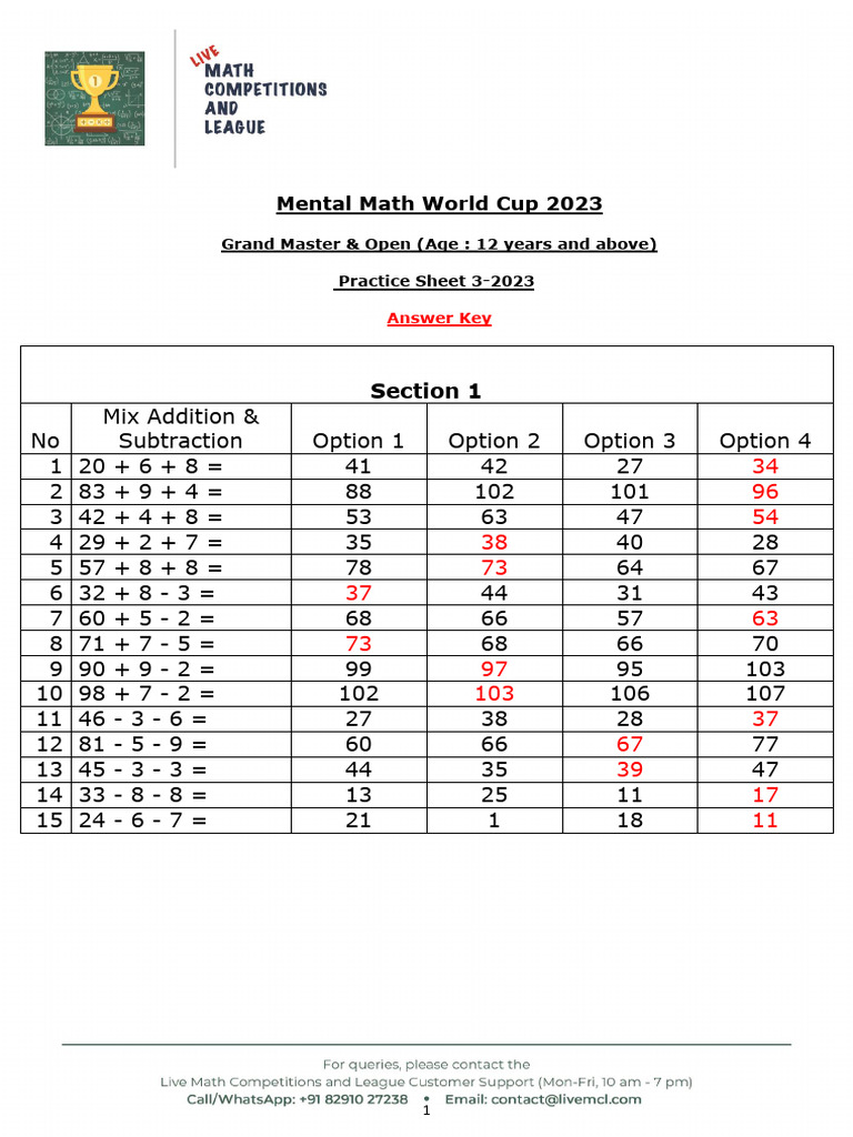Mental Math World Cup 2023 Practice Sheet | PDF | Economies | Financial ...