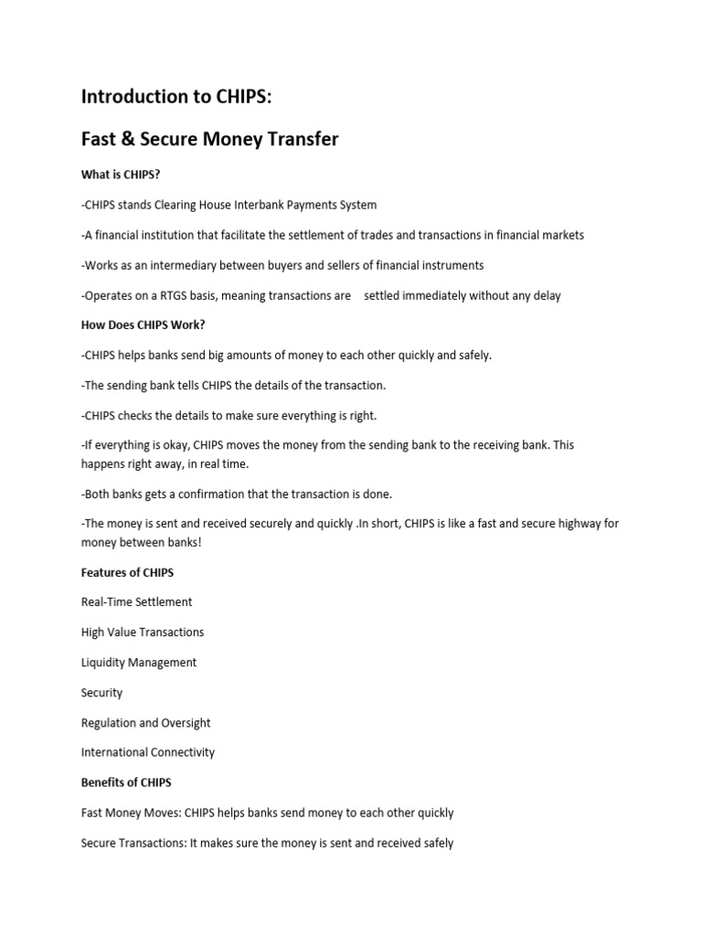 CHIPS Notes | PDF | Money | Banks