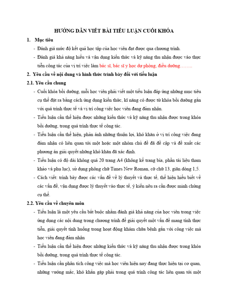 Huong Dan Viet Bai Tieu Luan Cuoi Khoa | PDF