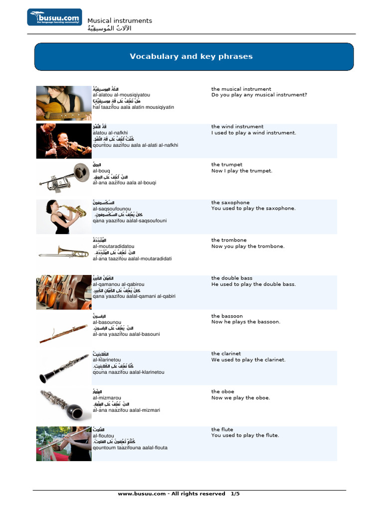 Musical Instruments - Busuu | PDF | Musical Instruments | Sound Production
