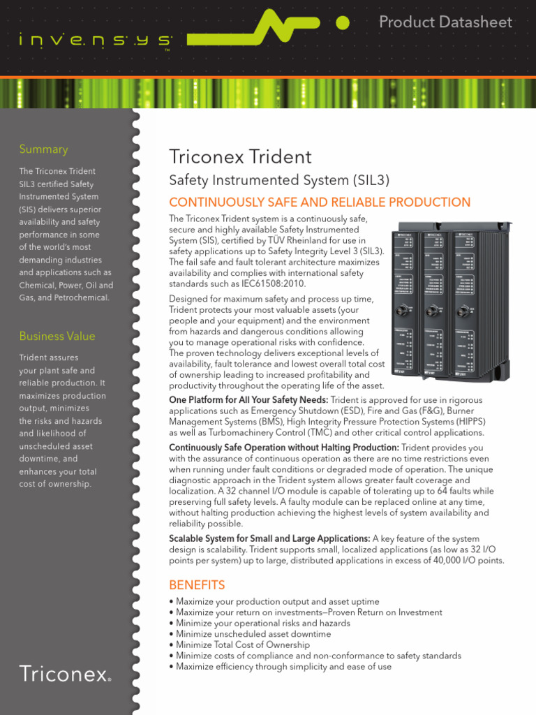 Datasheet Triconex TridentSafetySystemSIL3 | PDF | Programmable Logic Controller | Safety