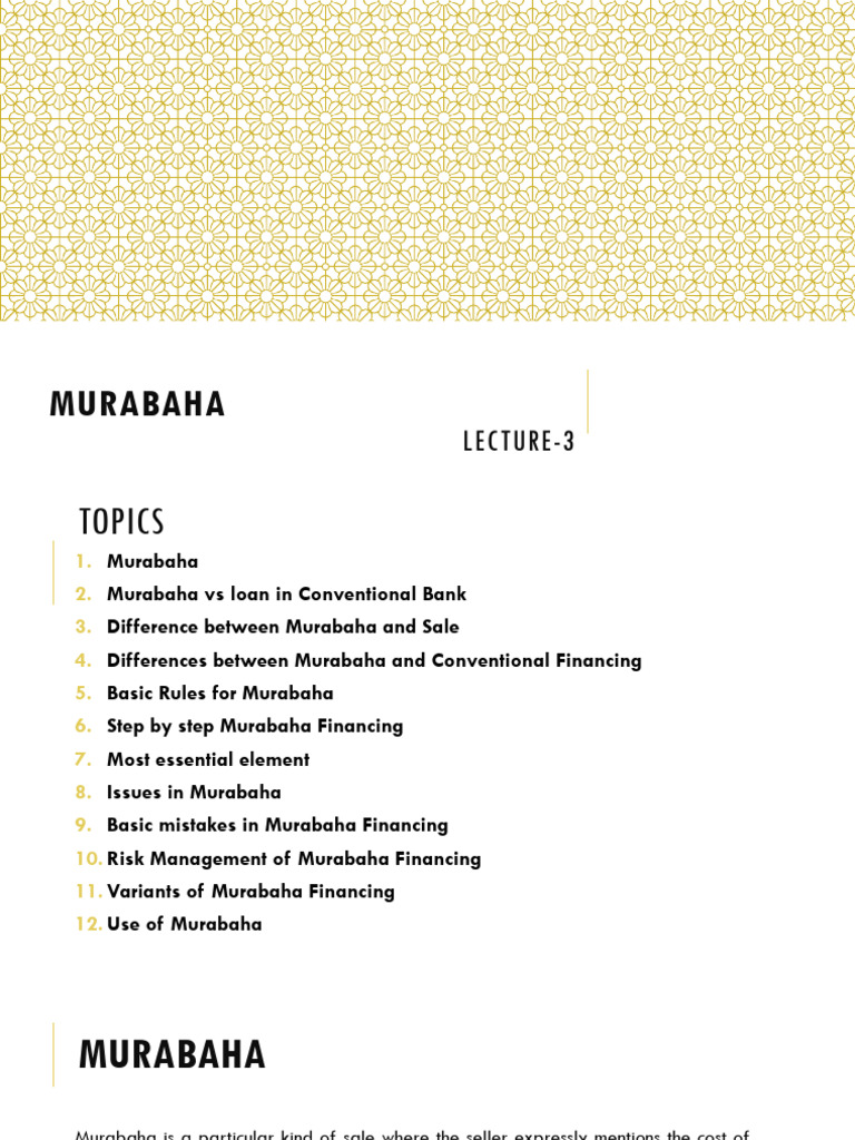 2 Lecture - MURABAHA | PDF | Islamic Banking And Finance | Service Industries
