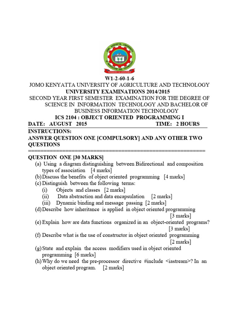 Ics 2104 Object Oriented Programming I | PDF | Object (Computer Science ... Ics 2104 Object Oriented Programming I | PDF | Object (Computer Science ...