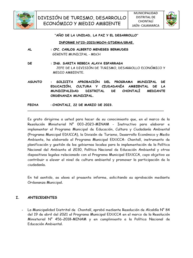 INFORME 23 - Informe para Aprobacion Del Programa EDUCCA - 124200 | PDF