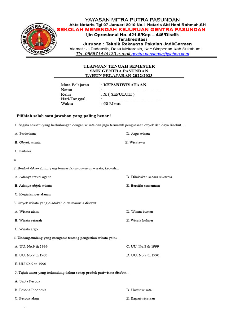Kepariwisataan Uts X | PDF