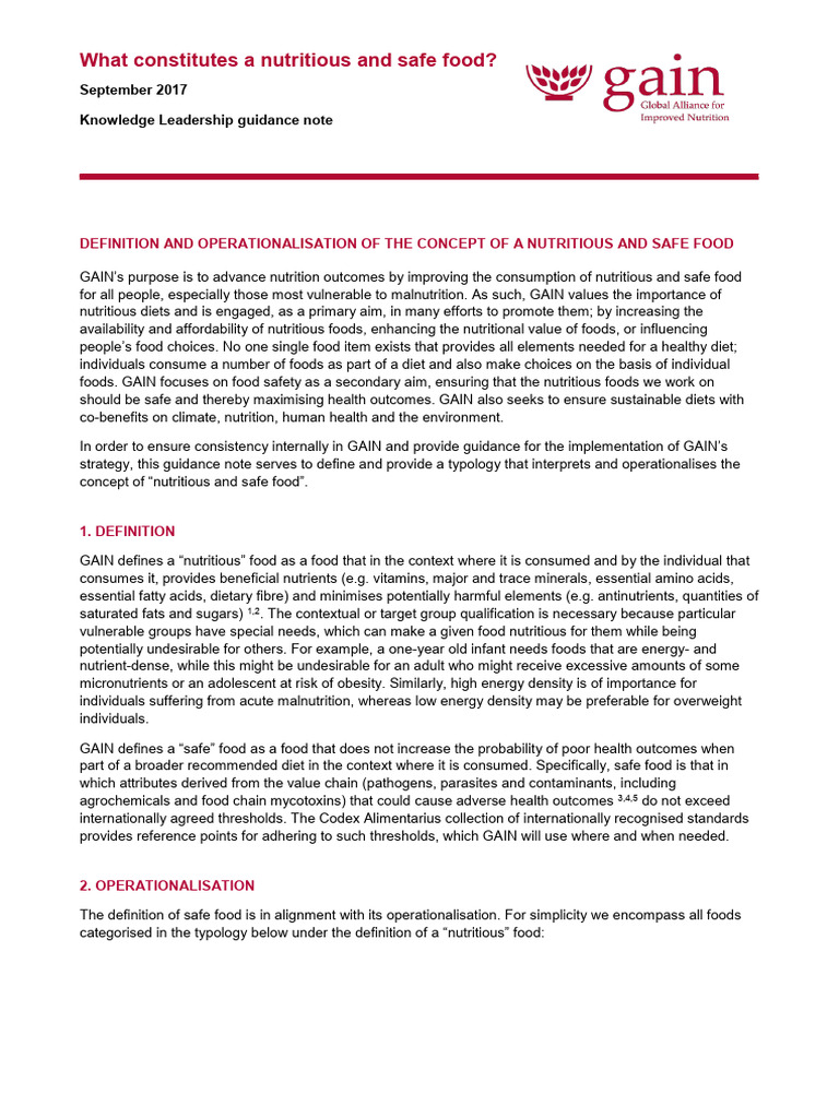 Gain Nutritious Food Definition | PDF | Nutrition | Diet & Nutrition