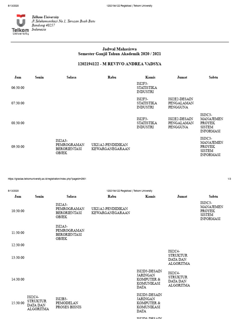 Registrasi - Telkom University Jadwal | PDF