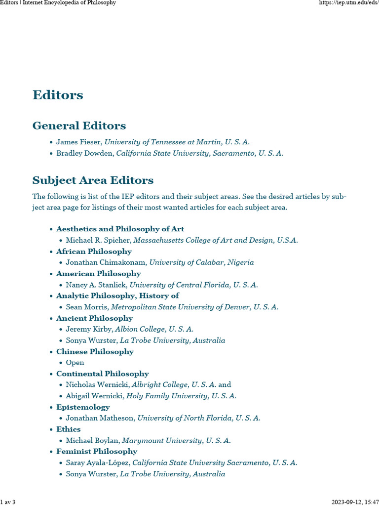 Editors - Internet Encyclopedia of Philosophy | PDF