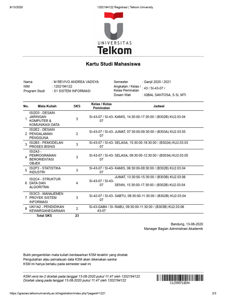 Registrasi - Telkom University | PDF
