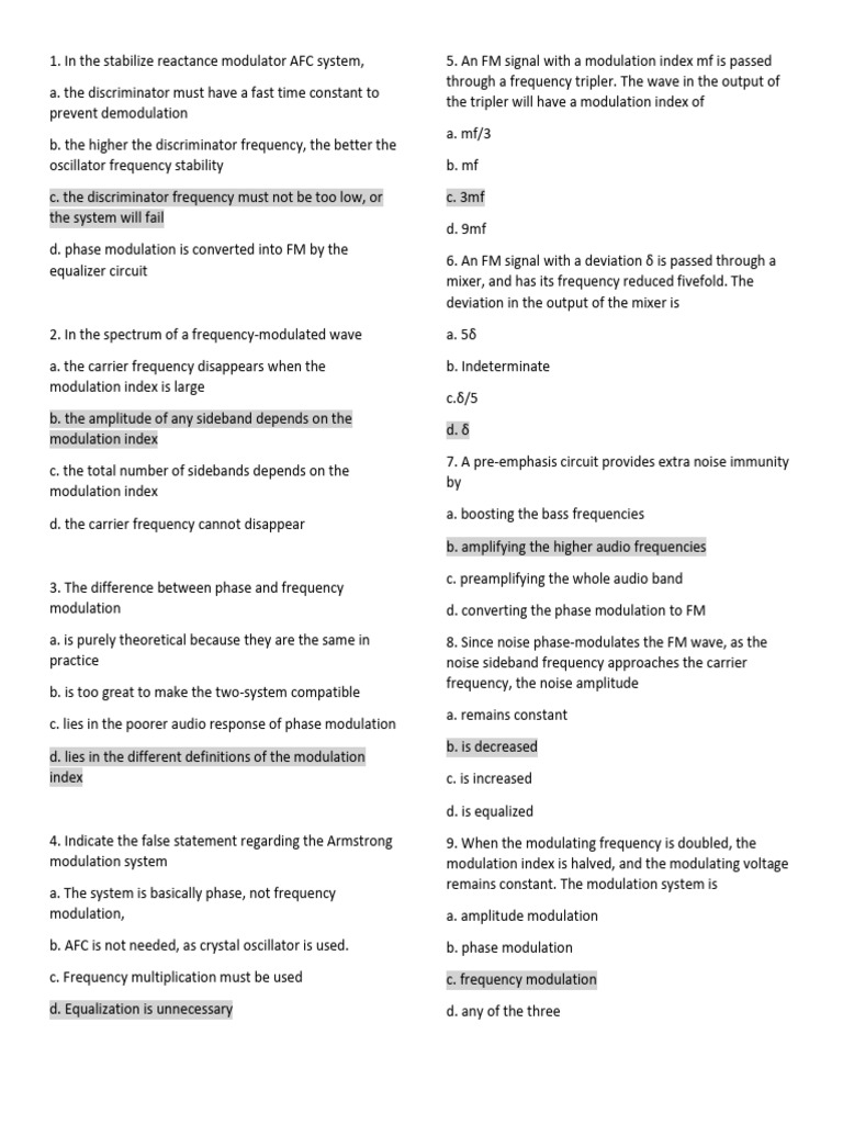 Sample For Quiz | PDF | Frequency Modulation | Modulation