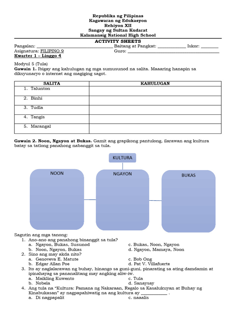 Activity Sheets Q1 W4 | PDF