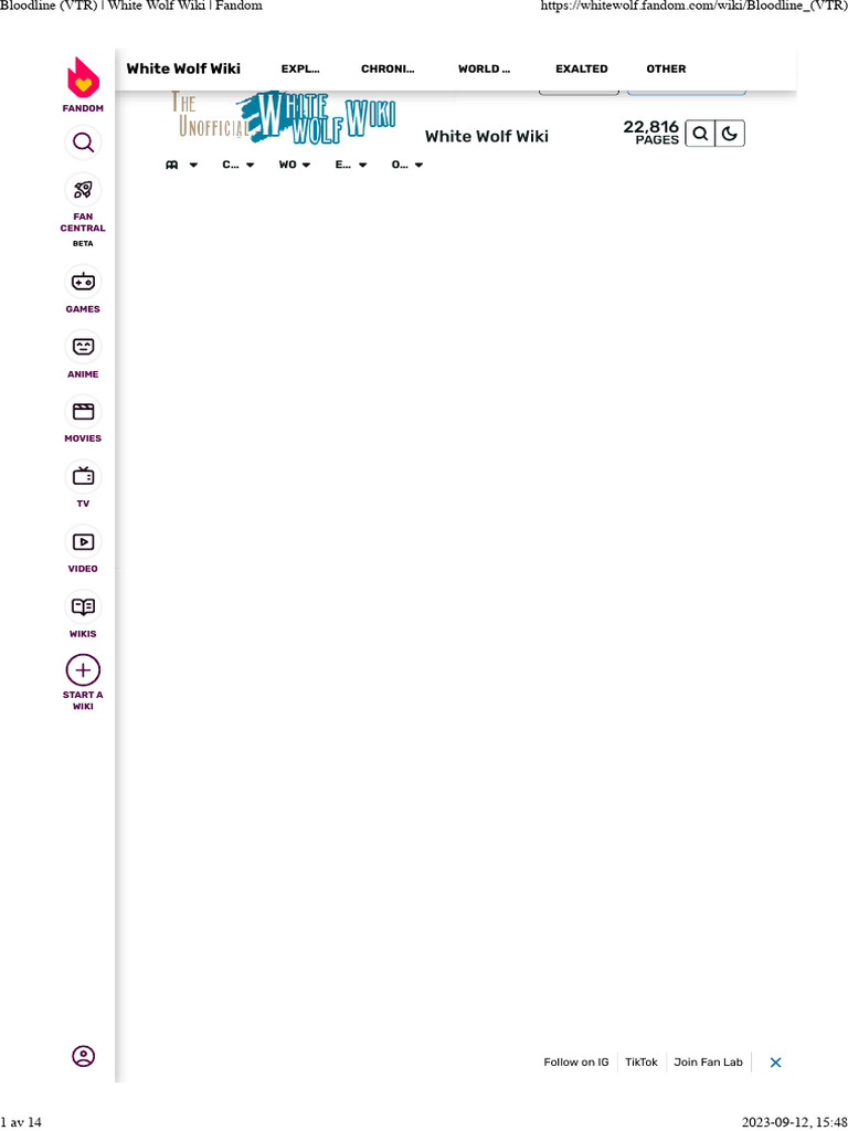 Bloodline (VTR) - White Wolf Wiki - Fandom | PDF | Horror Fiction