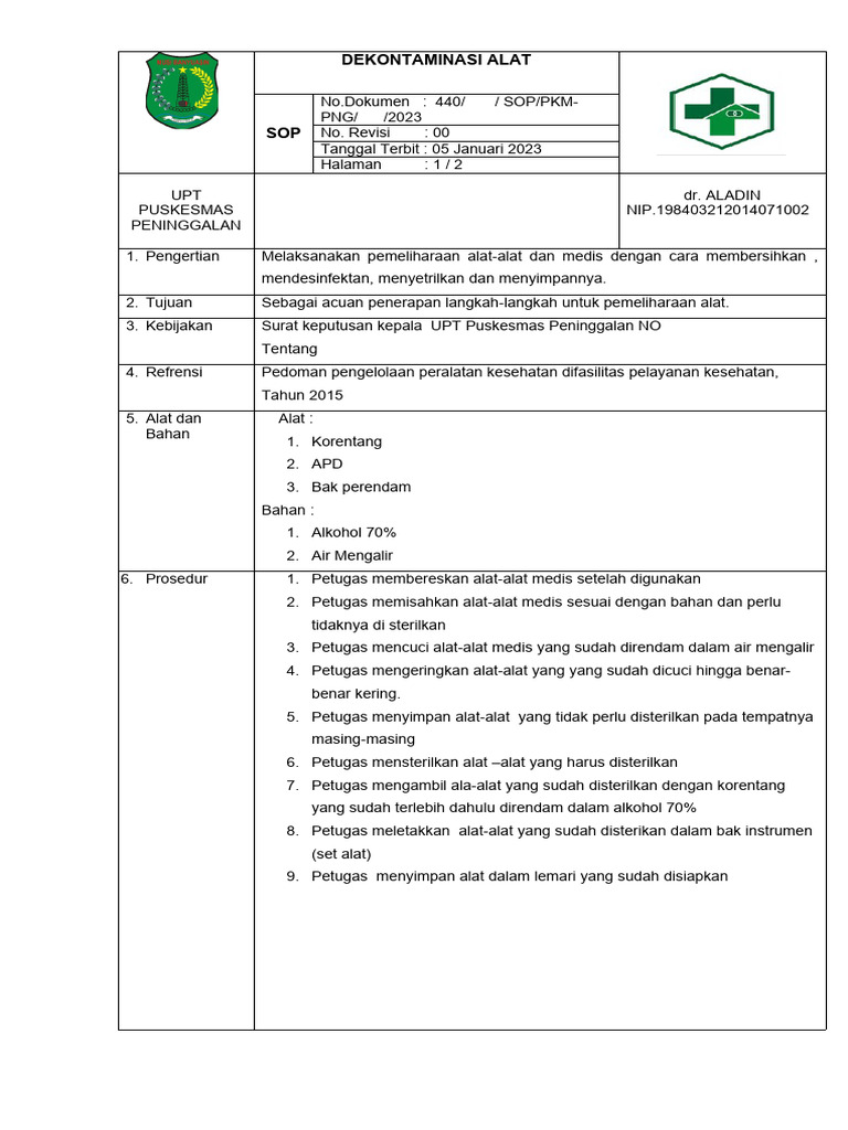 Sop Dekontaminasi Alat | PDF