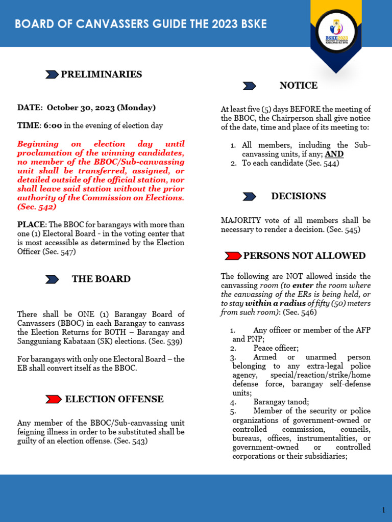 BBOC Guidelines for 2023 BSKE | PDF | Accountability | Elections