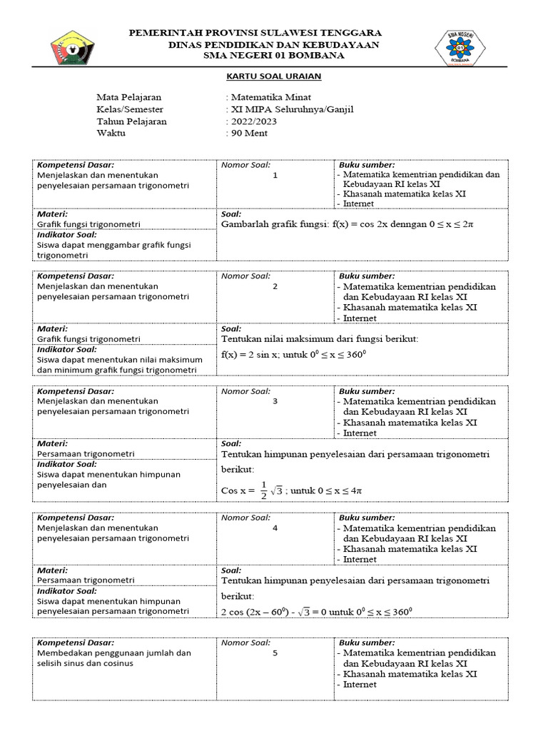 Kartu Soal MTK Minat | PDF | Metode & Bahan Ajar