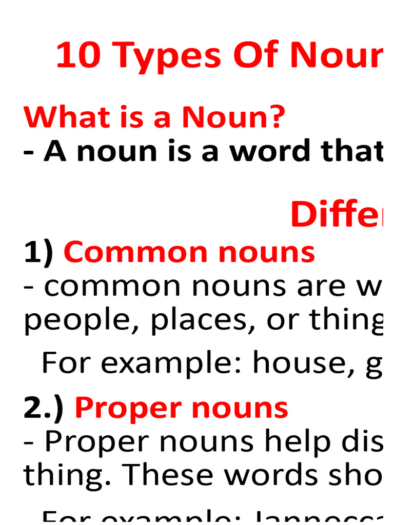 10 Types Of Nouns Used In The English Language | PDF