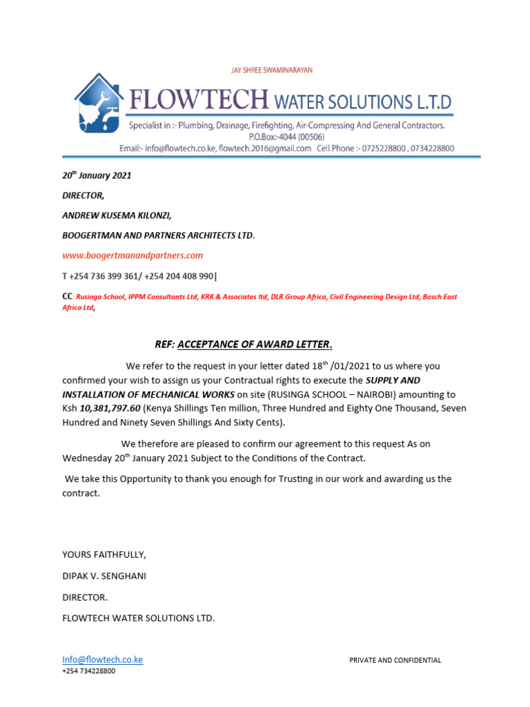 Tender Award Acceptance Confirmation | PDF