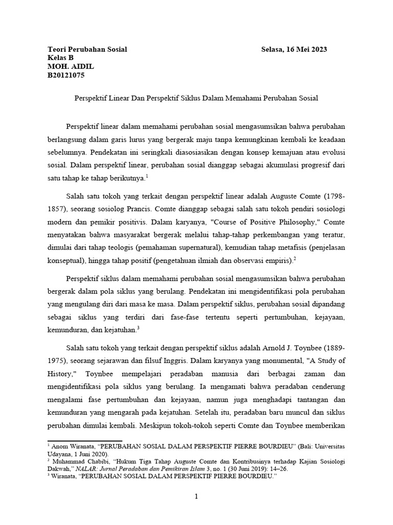 Perspektif Linear Dan Perspektif Siklus Dalam Perubahan Sosial | PDF