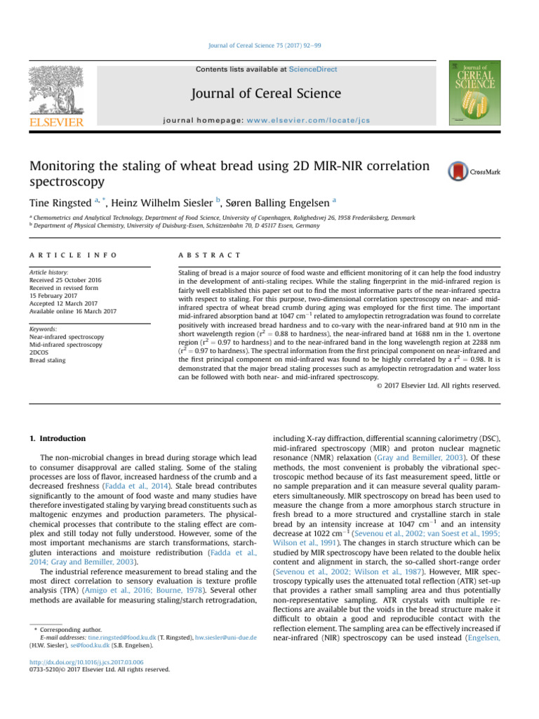 Monitoring The Staling of Wheat Bread Using 2D MIR-NIR Correlation ...