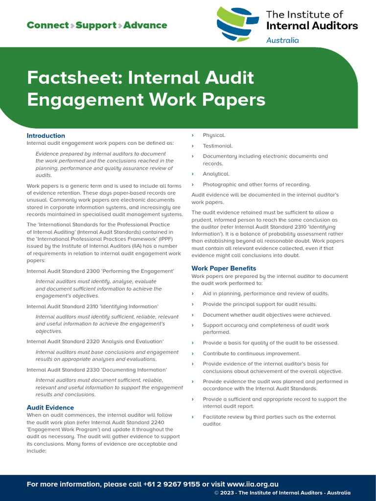 Factsheet Internal Audit Engagement Work Papers 230404 204818 | PDF | Internal Audit | Audit