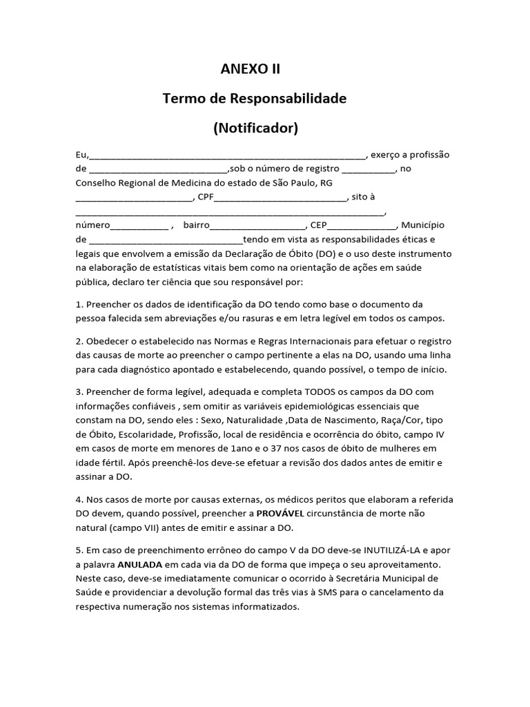 Anexo_II_Termo_de_Responsabilidade | PDF | Morte | Epidemiologia