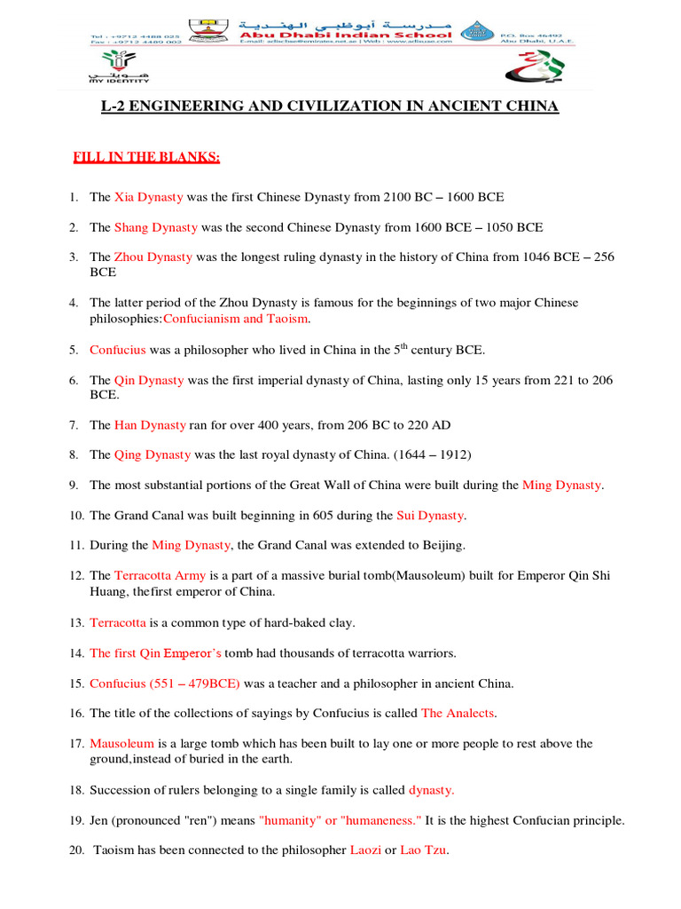 Gr.7 - Usst - L-2 Engineering and Civilization Notes | PDF | Chinese ...