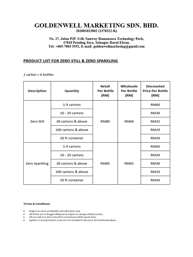 GW - Zero Distributor Price List | PDF